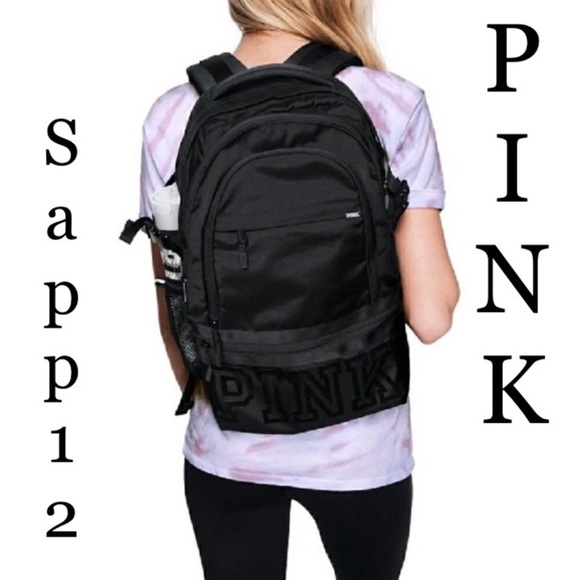 PINK Victoria's Secret | Bags | Rarepink Vs27 Black Collegiate Backpack ...